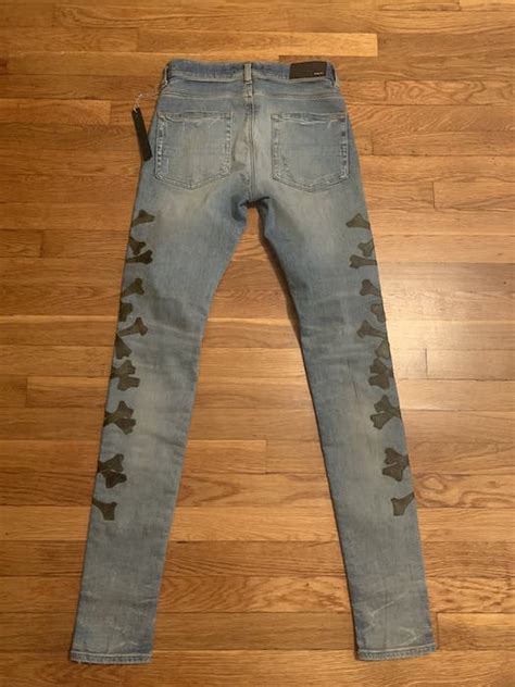 Amiri Lightwash Camo Leather Bones Patch Denim Grailed