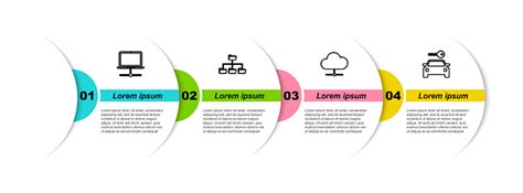 세트 컴퓨터 네트워크 폴더 트리 네트워크 클라우드 연결 및 렌터카를 설정합니다 비즈니스 인포그래픽 템플릿입니다 벡터 인포그래픽에 대한 스톡 벡터 아트 및 기타 이미지