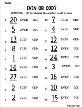 Odd Or Even By Txt Tots TPT