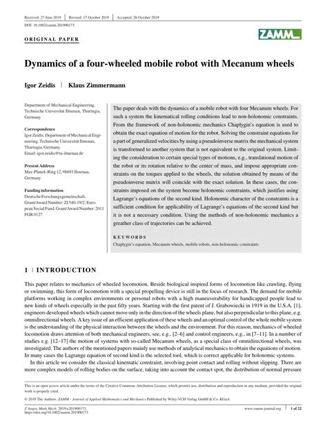 Pdf Dynamics Of A Four‐wheeled Mobile Robot With Mecanum Wheels