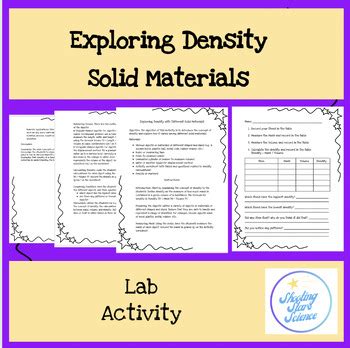 Exploring Density With Solid Materials Activity Lab Middle Babe