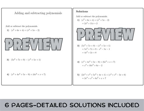 Adding And Subtracting Polynomials Worksheet With Solutions