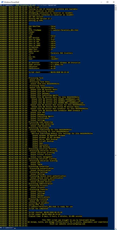 new script documenting parallels remote application server with