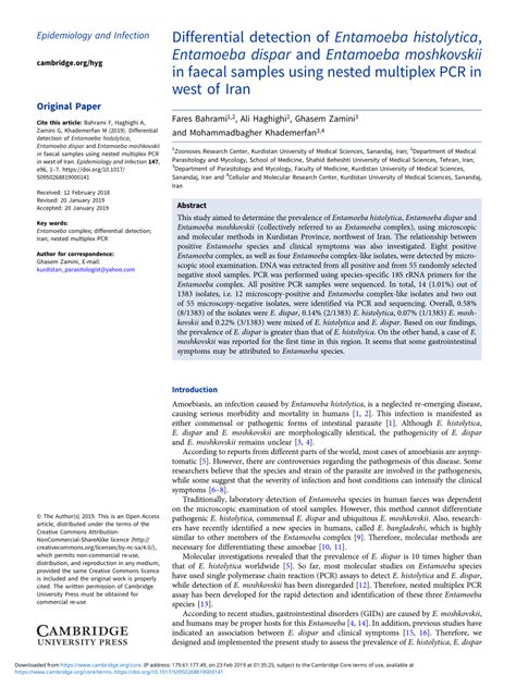 Pdf Differential Detection Of Entamoeba Histolytica Entamoeba