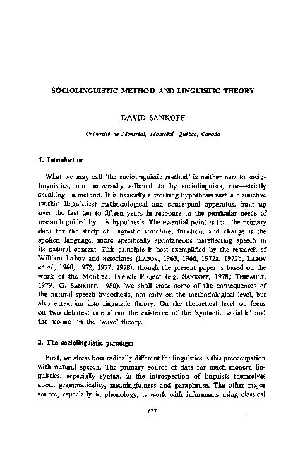 Pdf Sociolinguistic Method And Linguistic Theory