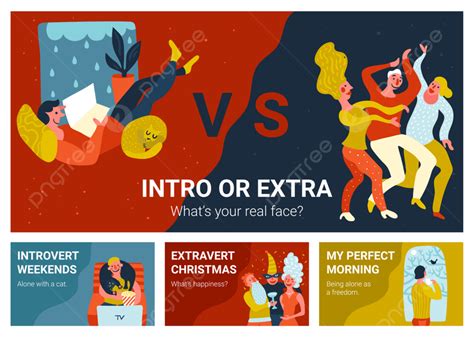 다양한 상황에서 내향적이고 외향적인 수평 배너 세트 격리 된 손으로 그린 벡터 일러스트 레이 션 템플릿 Psd 다운로드 디자인 자료 다운로드