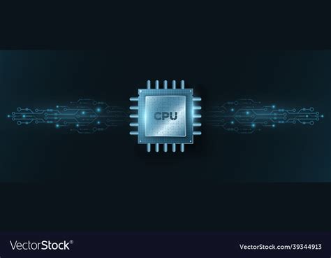 Digital Microchip Cpu With Glowing Computer Vector Image