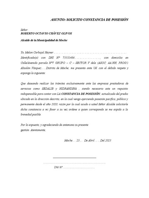Solicitud Constancia Posesion Pdf