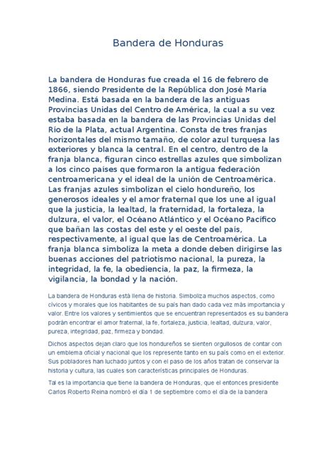 Historia Y Significado De La Bandera De Honduras Pdf Bandera Gobierno