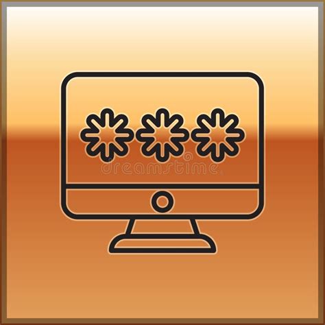 Black Line Monitor With Password Notification Icon Isolated On Gold Background Security