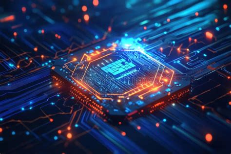 Innovative Microprocessor Design Illuminated By Blue And Orange Lights