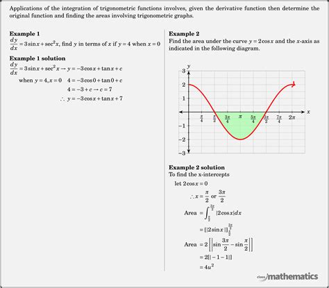 Applications Of Integration Of Trig Functions Maths Advanced Year