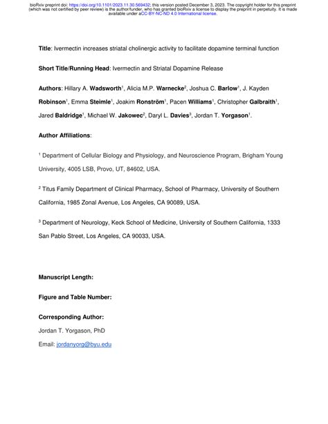 Pdf Ivermectin Increases Striatal Cholinergic Activity To Facilitate Dopamine Terminal Function