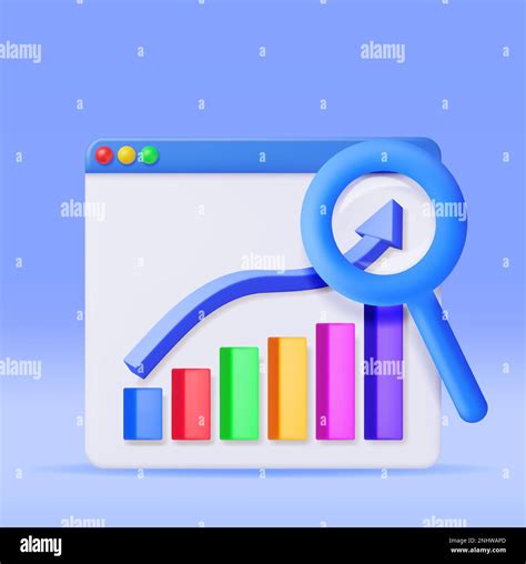 3d Graph Diagram In Window With Magnifying Glass Stock Vector Image