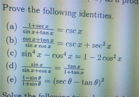 Solved Prove The Following Identities