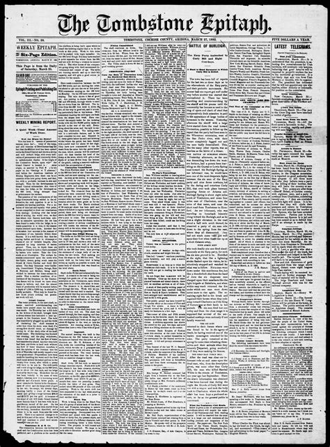 The Tombstone Epitaph 1882 03 27 Arizona Memory Project