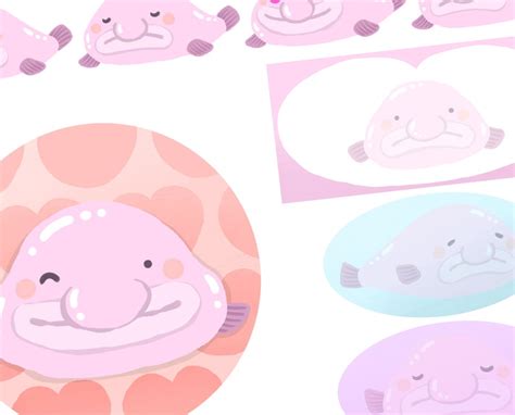 34 Cute Blobfish Digital Sticker Pack Pink Blob Fish Etsy