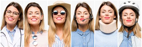 멋진 여자 다른 직업 확인 표시를 하 고 명상과 휴식을 표현 하는 두 손으로 제스처 목 브레이스에 대한 스톡 사진 및 기타