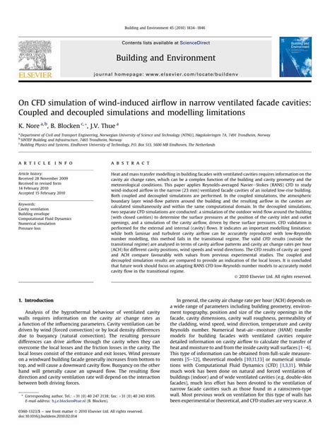 Pdf On Cfd Simulation Of Wind Induced Airflow In Narrow Ventilated