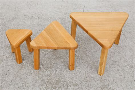 Set Of 3 Brutalist Triangle Nesting Tables In Blonde Oak At 1stdibs