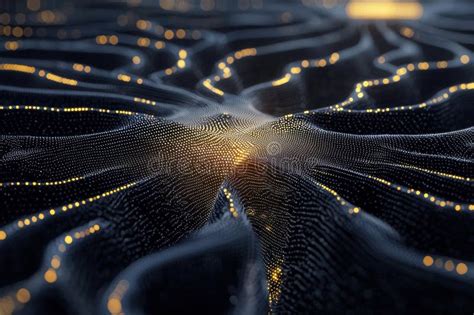 Abstract Light Waves With Dots And Flowing Patterns In Dark Background Stock Illustration