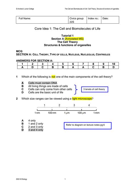 solution cell theory cell structures and functions tutorial with