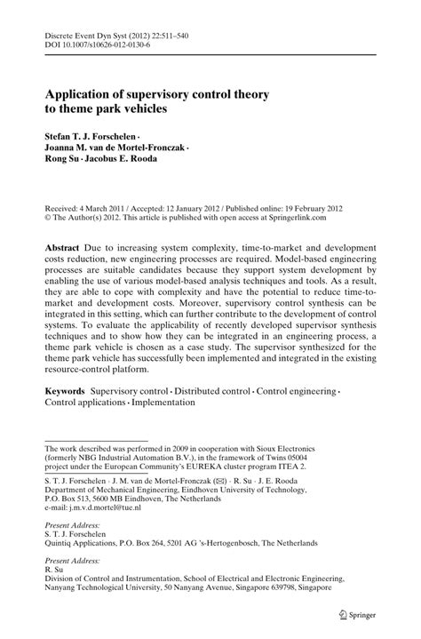Pdf Application Of Supervisory Control Theory To Theme Park Vehicles