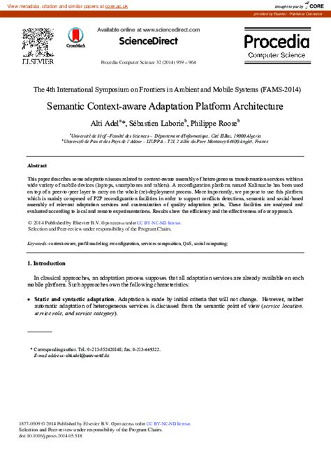 Pdf Semantic Context Aware Adaptation Platform Architecture