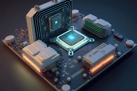 Soft Lighting Motherboard With Big Cpu Generative Ai Technology Illustration Stock