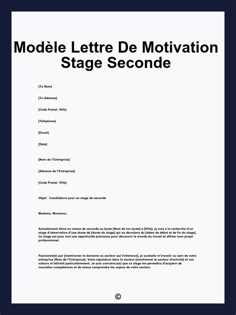 Modèle Lettre De Motivation Stage Seconde