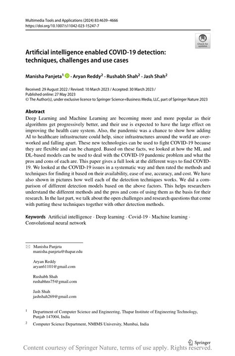 Artificial Intelligence Enabled COVID 19 Detection Techniques Challenges And Use Cases