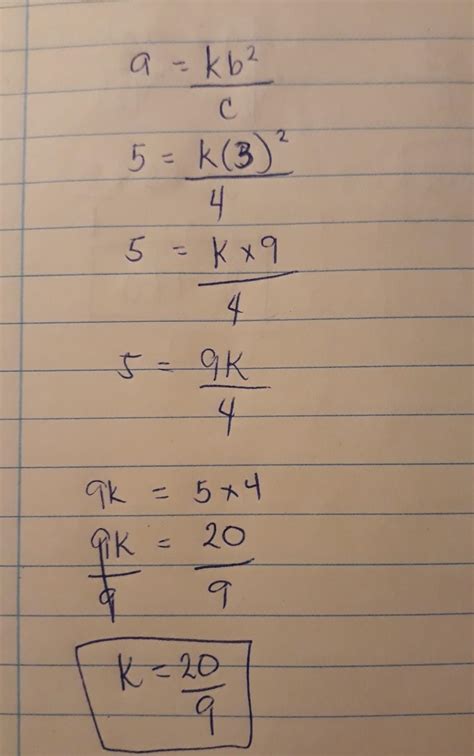 If A Varies Directly As The Square Of B And Inversely As C Find The Constant Of Variation If A