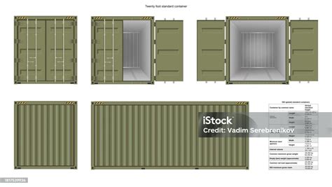 20피트 Iso 컨테이너 복합 컨테이너 선적 컨테이너 그림 높은 상세한 기술 도면 및 데이터 시트 표 용기 제작물에 대한 스톡 벡터 아트 및 기타 이미지 Istock