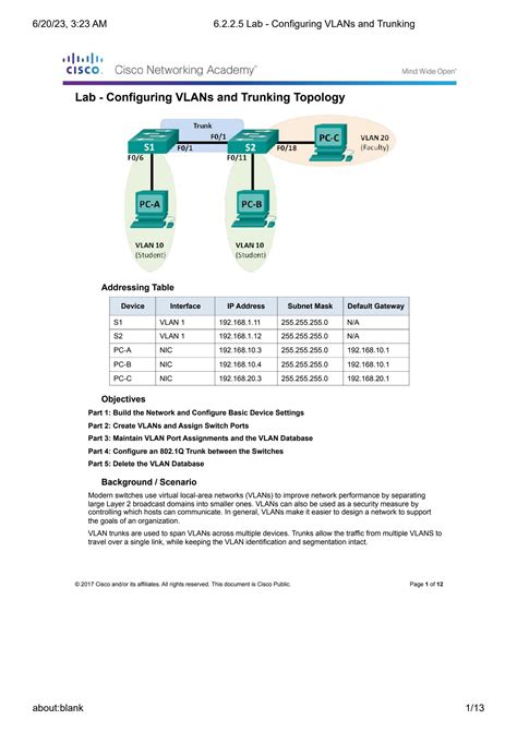 SOLUTION Lab Configuring Vlans And Trunking Studypool