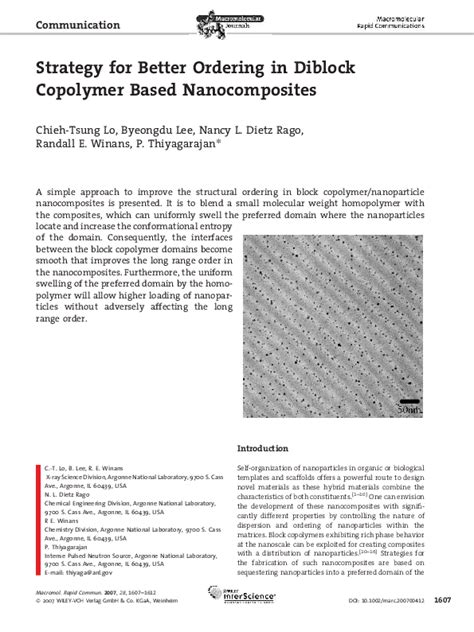Pdf Strategy For Better Ordering In Diblock Copolymer Based Nanocomposites
