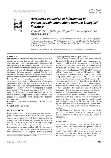PDF Automated Extraction Of Information On Protein Protein Interactions From The Biological