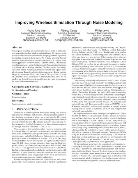 Pdf Improving Wireless Simulation Through Noise Modeling · Improving