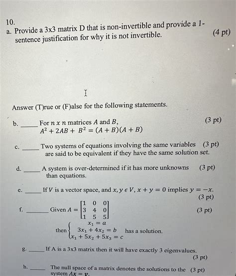Solved 10 A Provide A 3 Times 3 Matrix D That Is