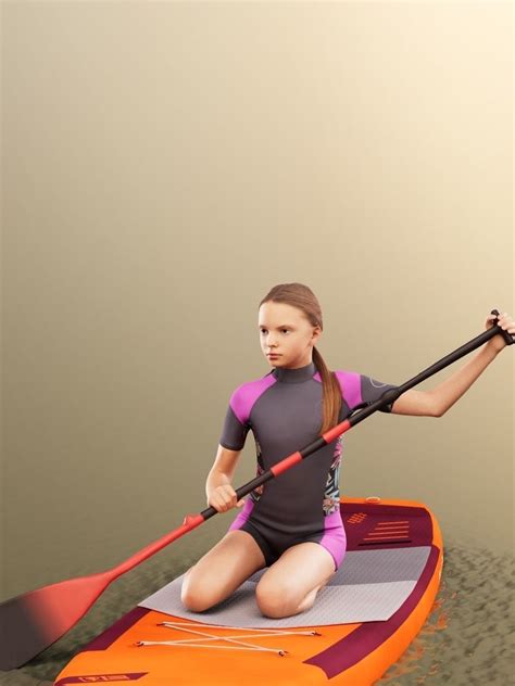 D Model Leandra Stand Up Paddling Girl Sitting VR AR Low Poly CGTrader