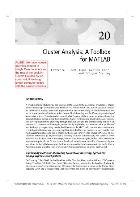 Cluster Analysis A Toolbox For MATLAB