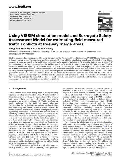 Iet Intelligent Trans Sys 2013 Fan Using Vissim Simulation Model Pdf
