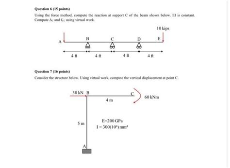 Solved Question 6 (15 points) Using the force method, | Chegg.com
