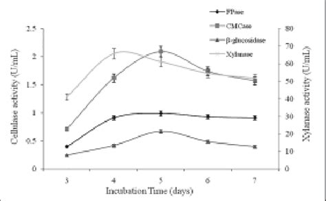 Effect Of Incubation Period On Cellulase And Xylanase U Ml 1