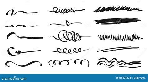 Set Of Hand Drawn Lines Doodle Design Element With Underline Scribble Swashes Swoops Swirl