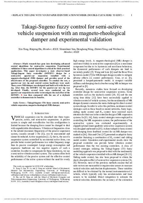 Pdf Takagisugeno Fuzzy Control For Semi Active Vehicle Suspension With A Magnetorheological