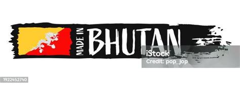 부탄에서 만든 그런 지 스타일 벡터 일러스트 레이 션 부탄의 국기와 흰색 배경에 고립 된 브러시 스트로크의 텍스트 국가 관광명소에 대한 스톡 벡터 아트 및 기타 이미지