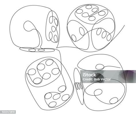 하나의 연속 주사위 라인 가는 선 그림 벡터 개념입니다 등고선 그리기 창의적인 아이디어 가능성에 대한 스톡 벡터 아트 및 기타