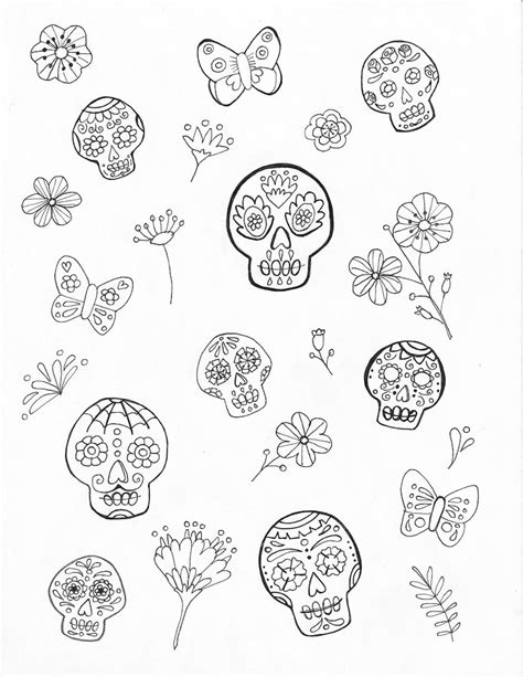 Day Of The Dead Coloring Page Day Of The Dead Skull Outlines Day Of