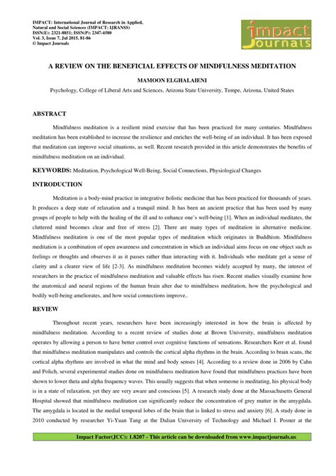 Pdf Impact Factorjcc 18207 A Review On The Beneficial Effects Of Mindfulness Meditation