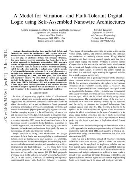 Pdf A Model For Variation And Fault Tolerant Digital Logic Using Self Assembled Nanowire